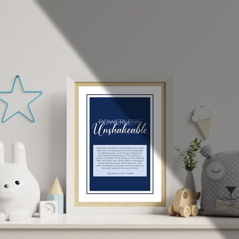 The Armor of God Navy Blue Bible Verse Wall Art, Biblical Christian ...