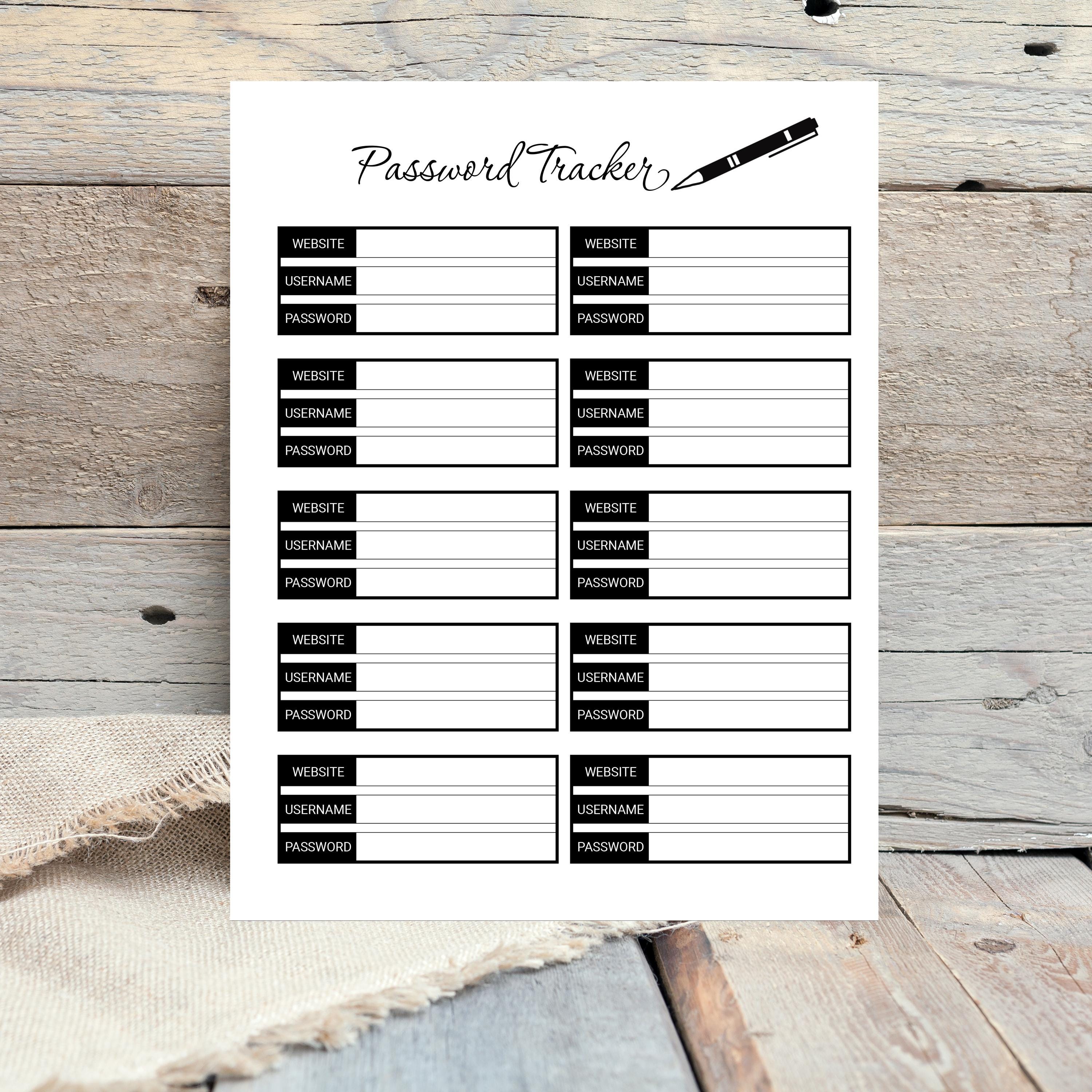 Login and Password Tracker Printable PDF, 3 Ring Binder Password ...