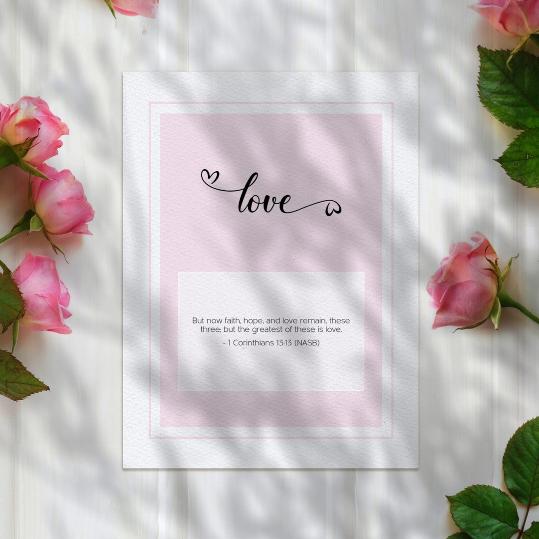 1 Corinthians 13 Light Pink Bible Verse Wall Art, Happy Valentines Day ...