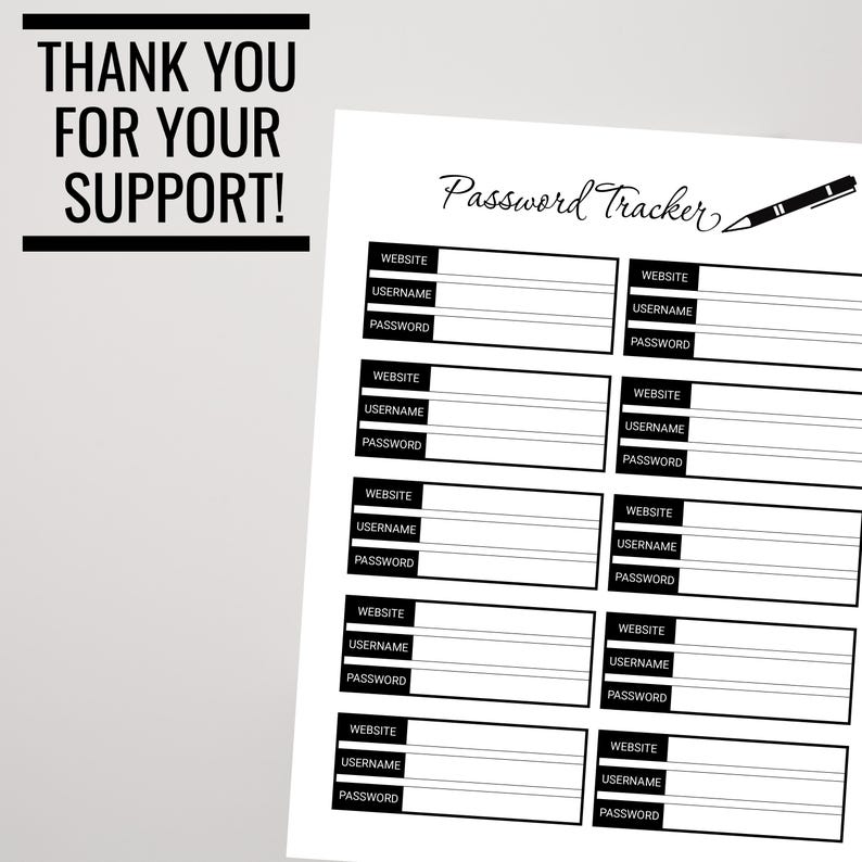 Login and Password Tracker Printable PDF, 3 Ring Binder Password ...