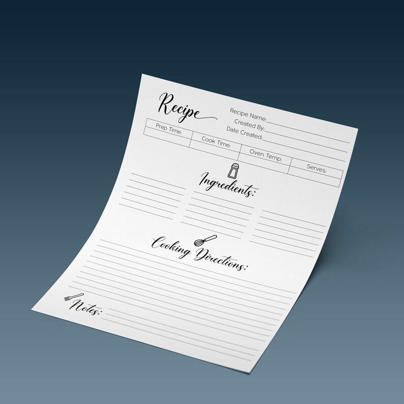 Printable Blank Recipe Book Template Insert, 3 Ring Recipe Sheet ...