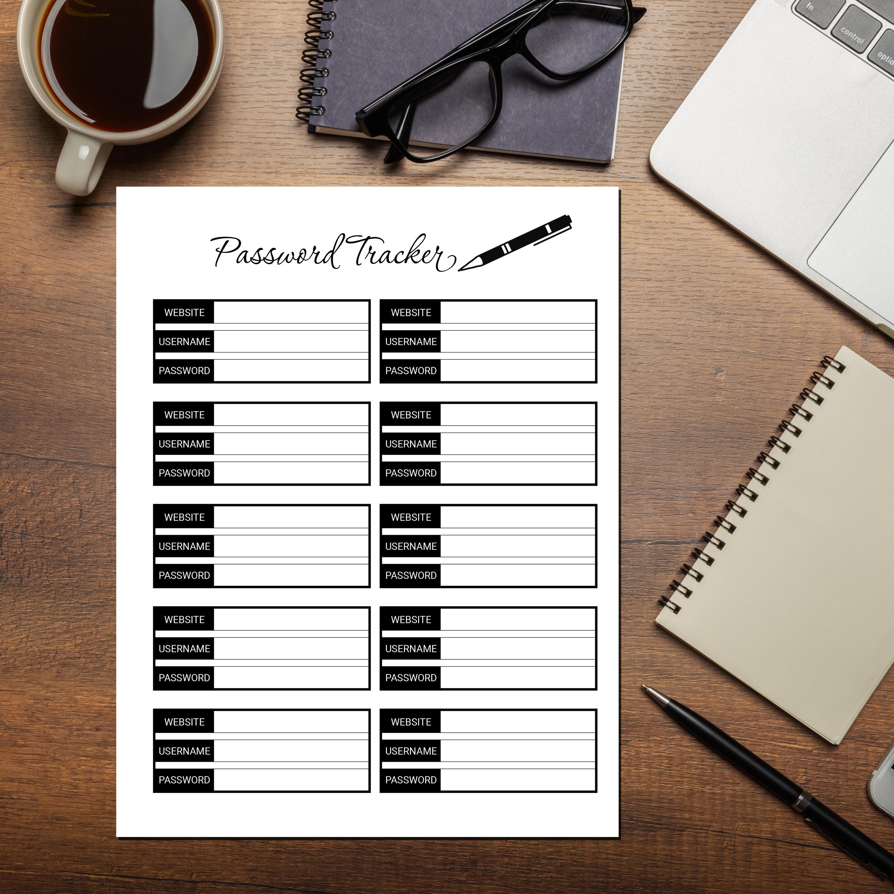 Login and Password Tracker Printable PDF, 3 Ring Binder Password ...