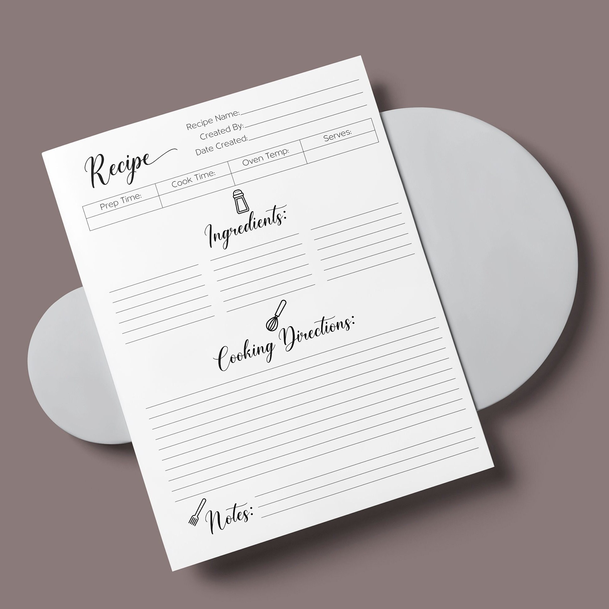 Printable Blank Recipe Book Template Insert, 3 Ring Recipe Sheet ...