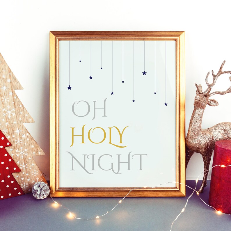 Oh Holy Night Classic Christmas Carol Wall Art Print, Festive Christmas ...