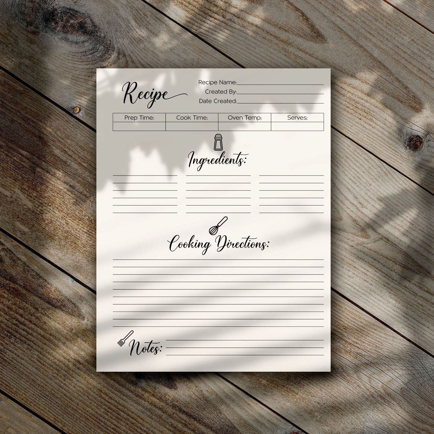 Printable Blank Recipe Book Template Insert, 3 Ring Recipe Sheet ...