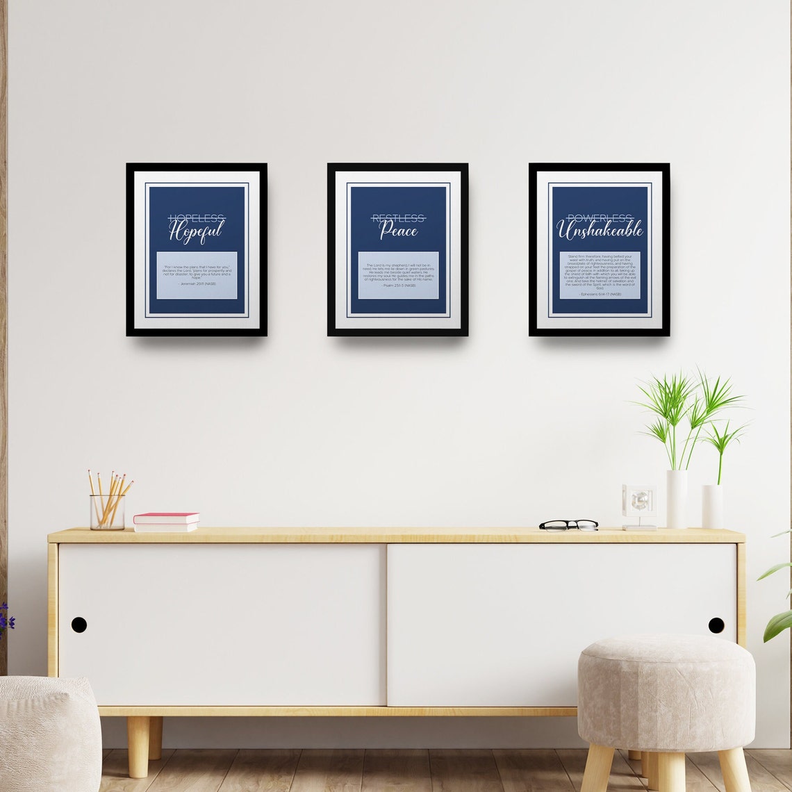 3 Piece Wall Art Set of 3 Prints Navy Blue Bible Verse - Etsy