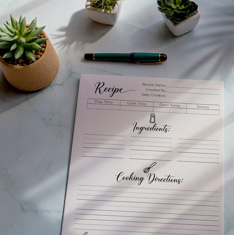 Printable Blank Recipe Book Template Insert, 3 Ring Recipe Sheet ...