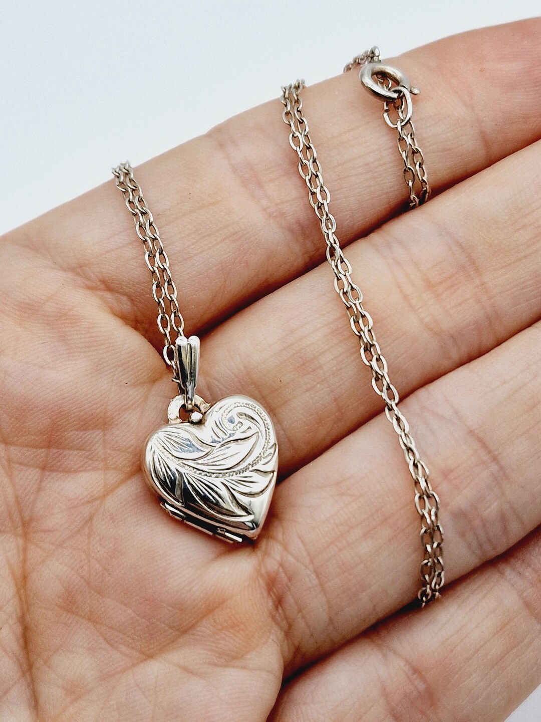Vintage Sterling Silver Engraved Heart Shape Locket - Etsy