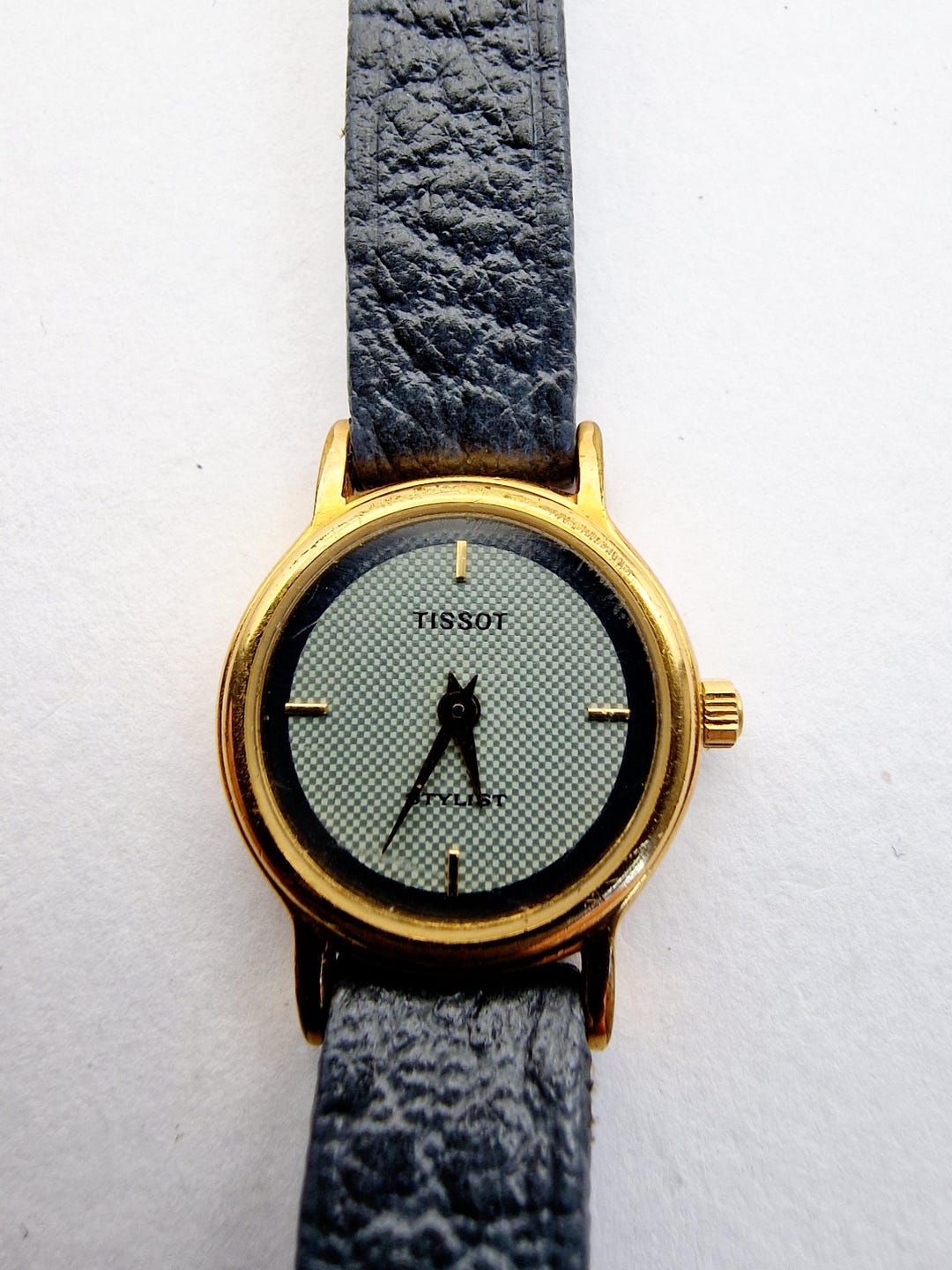 TISSOT STYLIST Ladies Quartz Watch With Dark Grey/blue Leather Strap ...