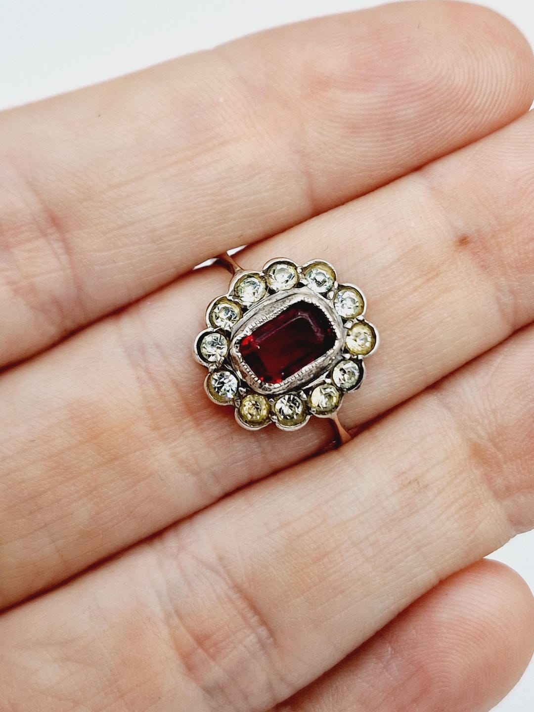 Rare Beautiful Georgian Red Ruby and Clear Paste Silver and Gold Ring ...