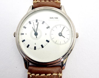 Fossil Dual Time Tank Quartz Patina Aged White Dial Tm-6235 Vintage - Etsy
