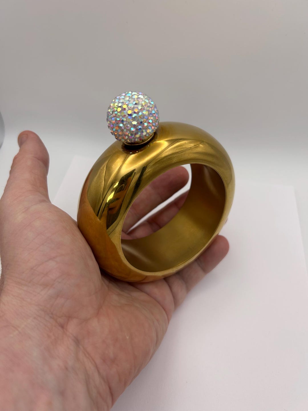 Retro Bangle Bracelet Hip Flask Chunky Brass With Clustered Aurora ...