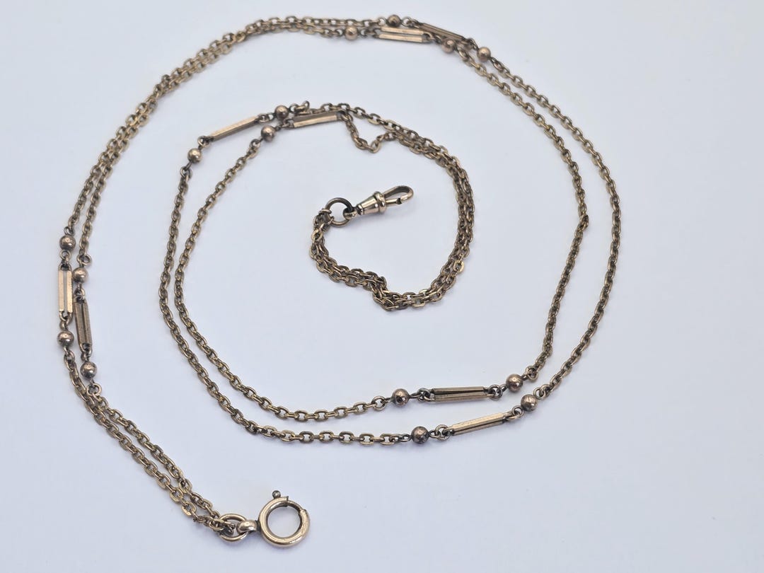 Antique Victorian Rolled Rose Gold Double Chain Guard Necklace With Dog ...