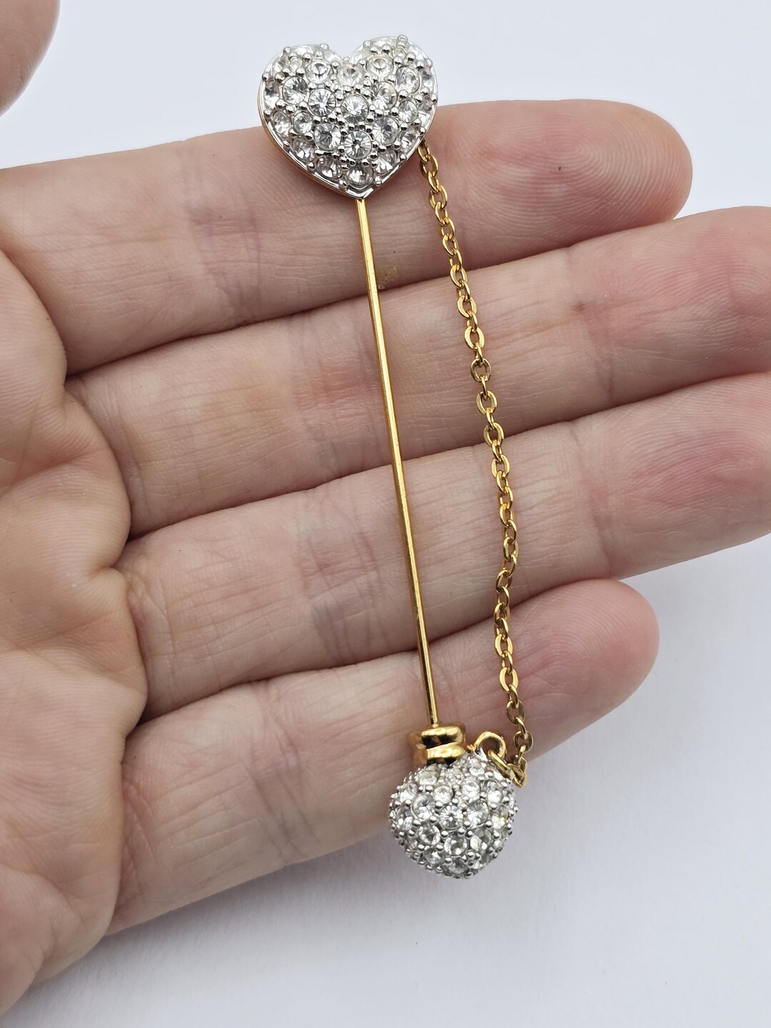 Vintage Swarovski Gold Tone Clear Crystal Heart Stick Pin - Etsy