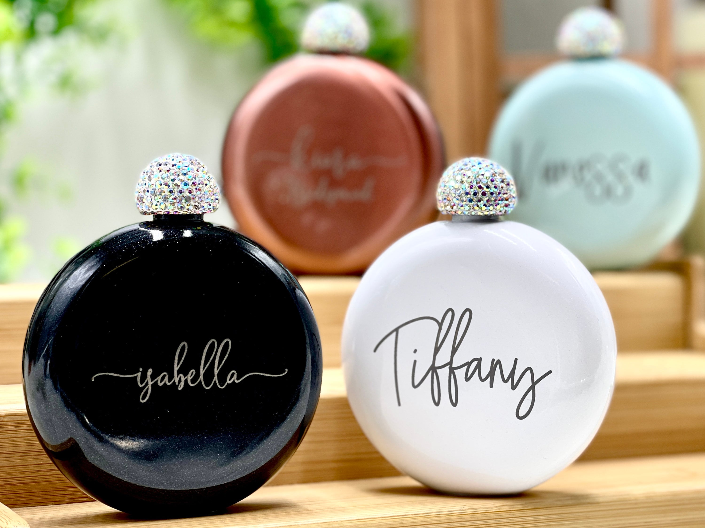 Personalized Round Flasks With Rhinestone Lid for Bridesmaid Gifts - Etsy