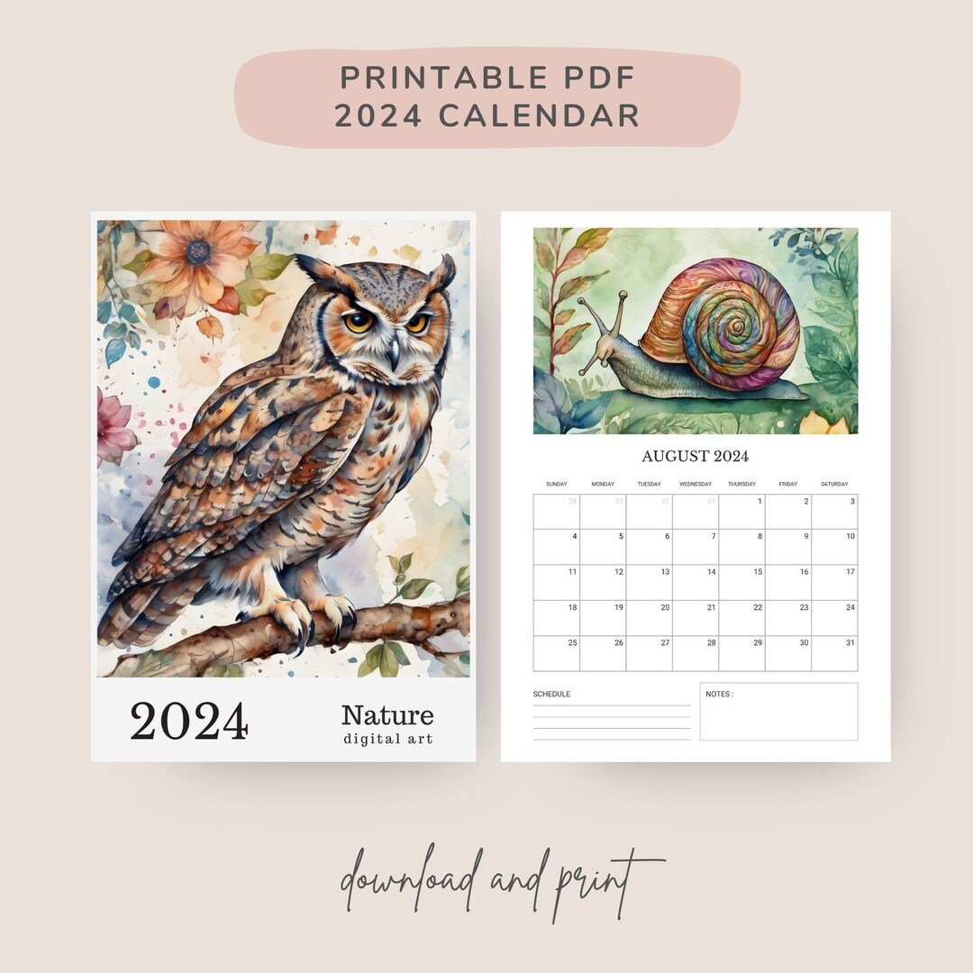 Nature Digital Art Printable 2024 Calendar PDF Vertical Wall - Etsy