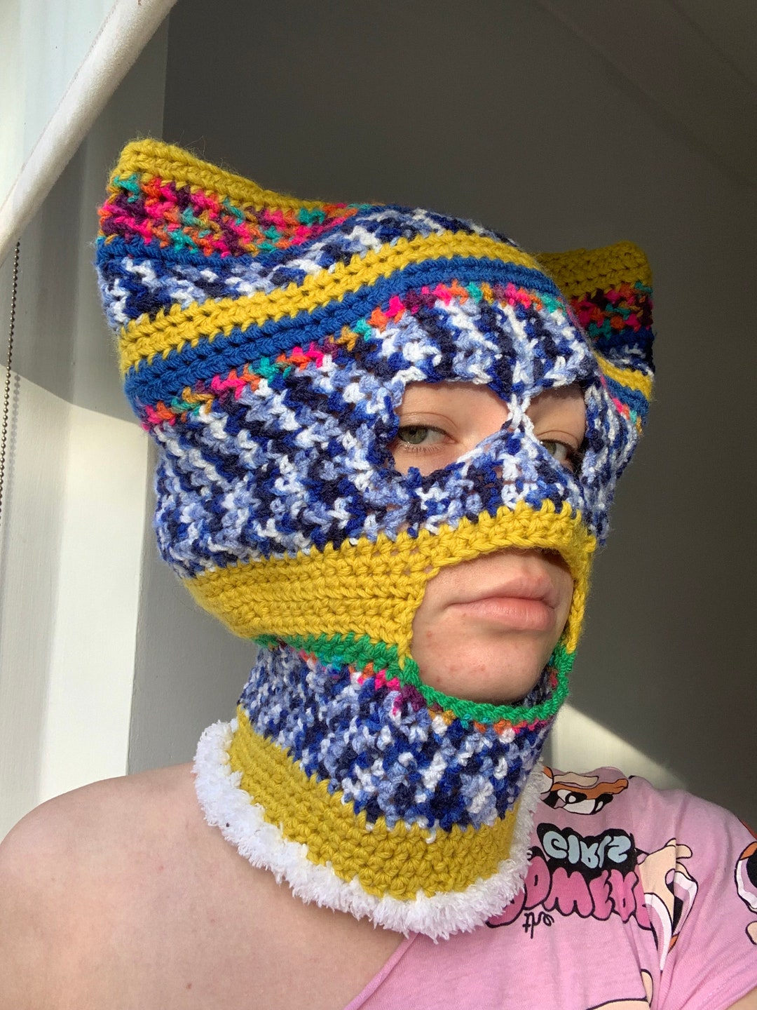 Rainbow Crochet Balaclava, Cat Ear Hat - Etsy