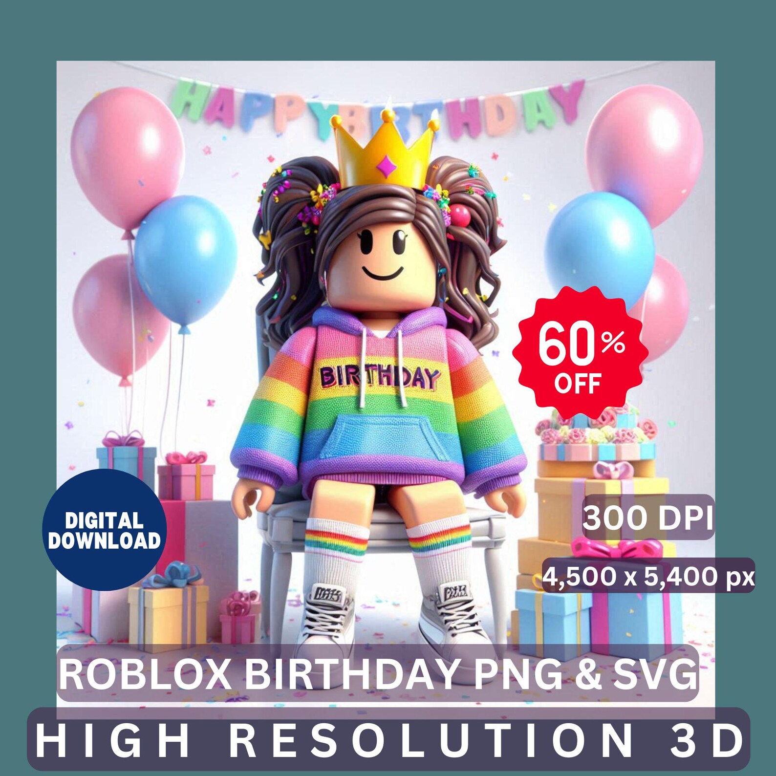Roblox Birthday Printable, Roblox Digital Download, Roblox Girl PNG ...