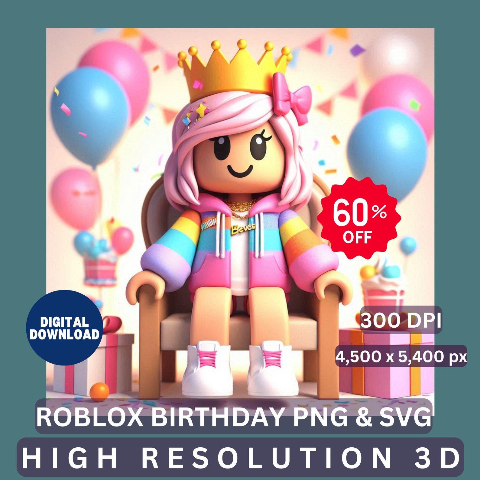 Roblox Birthday Printable, Roblox Digital Download, Roblox Girl PNG ...