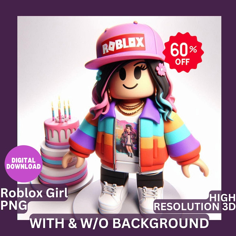 Roblox Birthday Printable, Roblox Digital Download, Roblox Girl PNG ...