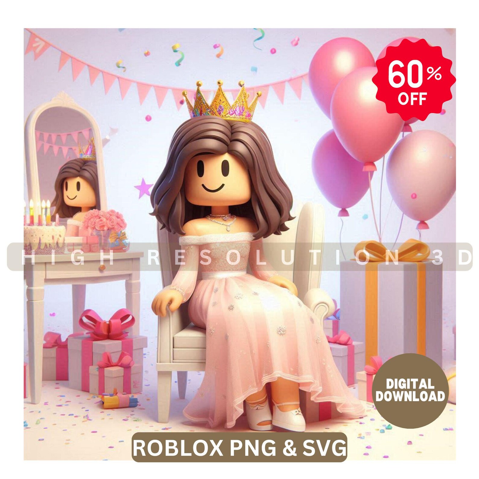 Roblox Birthday Printable Roblox Digital Download, Roblox Girl PNG ...
