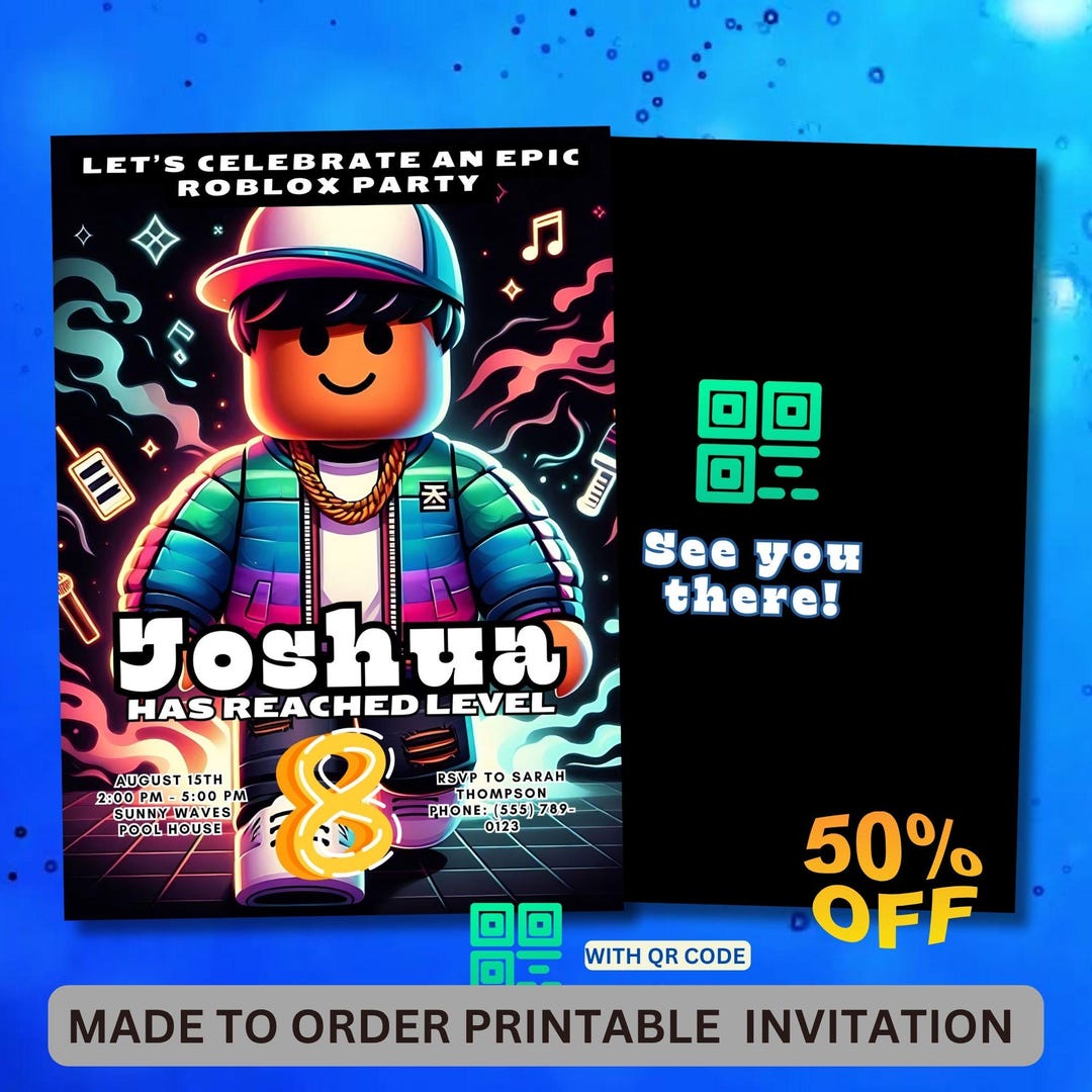 Roblox Birthday Invitation: Animated, Printable, With QR Code - Etsy UK