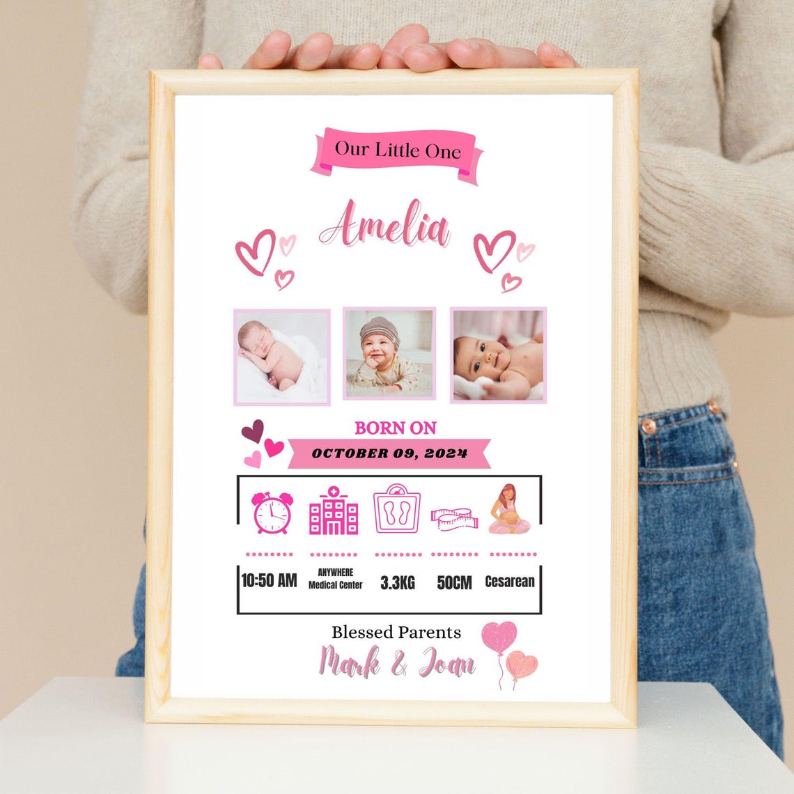 Personalized Baby Birth Stats Print: Pink Nursery Decor (digital ...