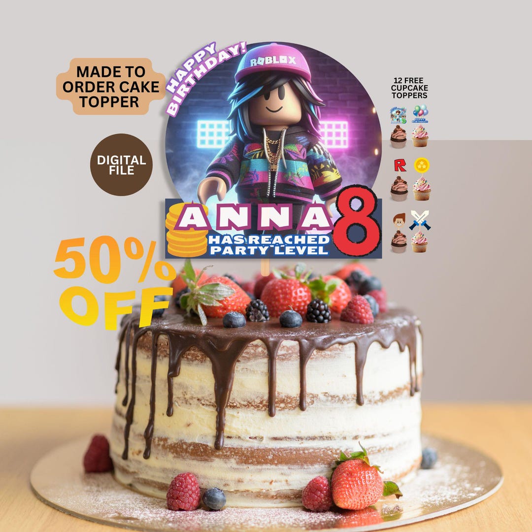 Custom Roblox Cake Topper: Girls Birthday Party Decor (digital File ...