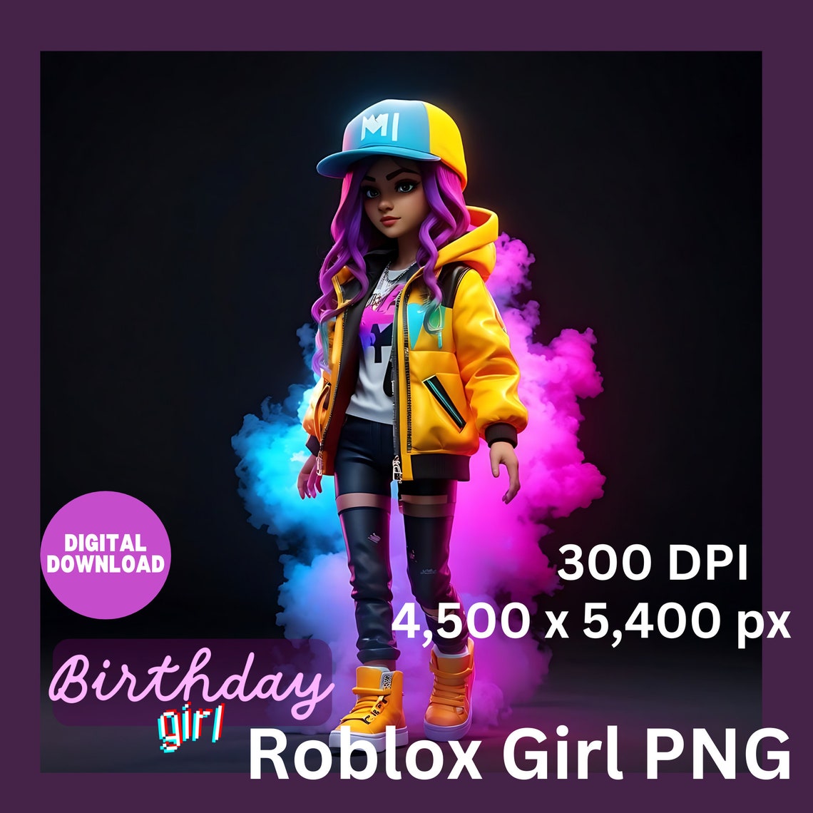 Roblox Birthday Printable, Roblox Digital Download, Roblox Girl PNG ...