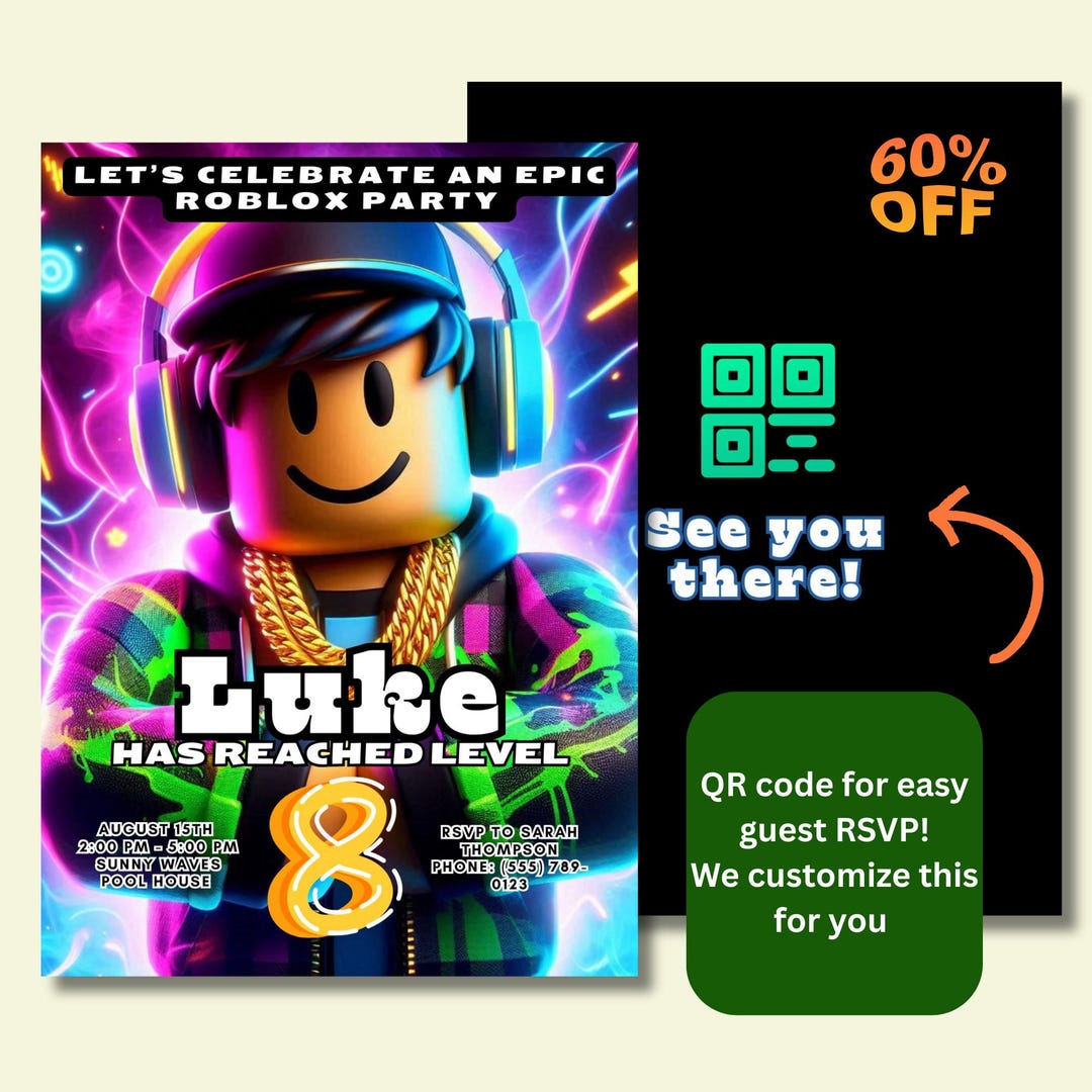 Roblox Invitation, Roblox Birthday, Roblox Party, Roblox Invite ...