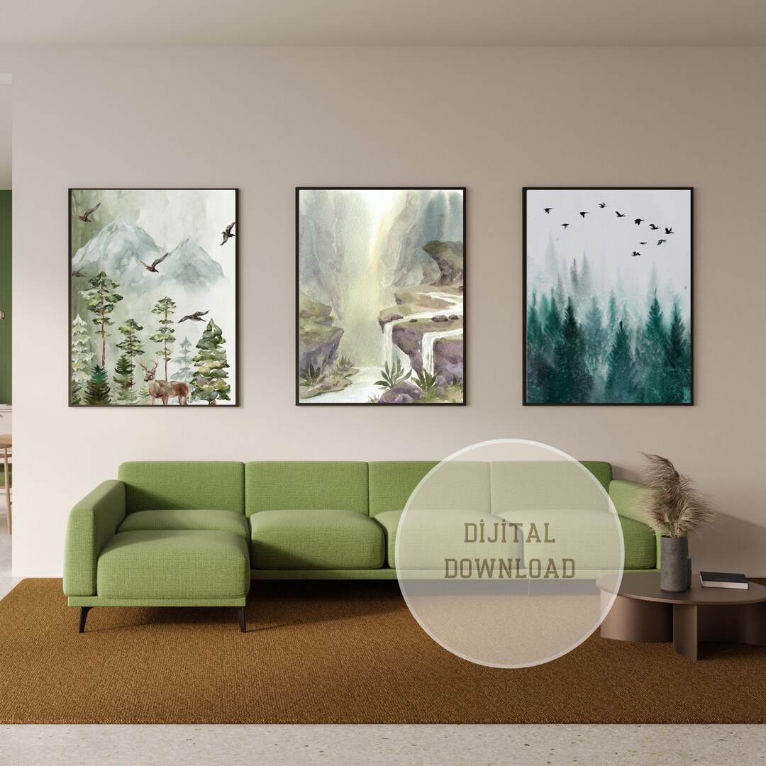 Set of 4 Watercolor Forests Landscape Art, Printable Wall Art. Digital ...