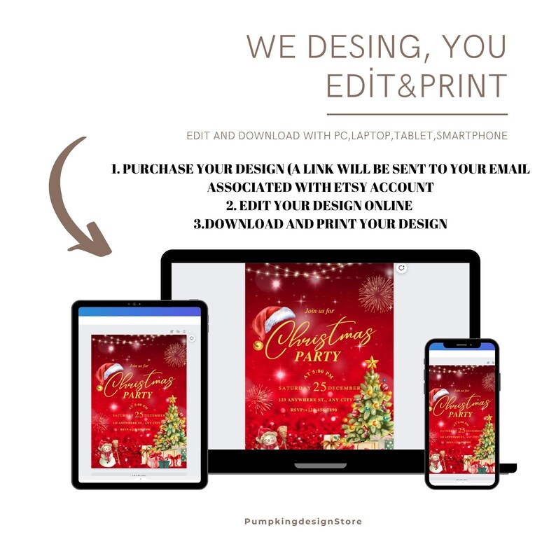 Editable Christmas Party Invitation Holiday Party Printable or Digital ...