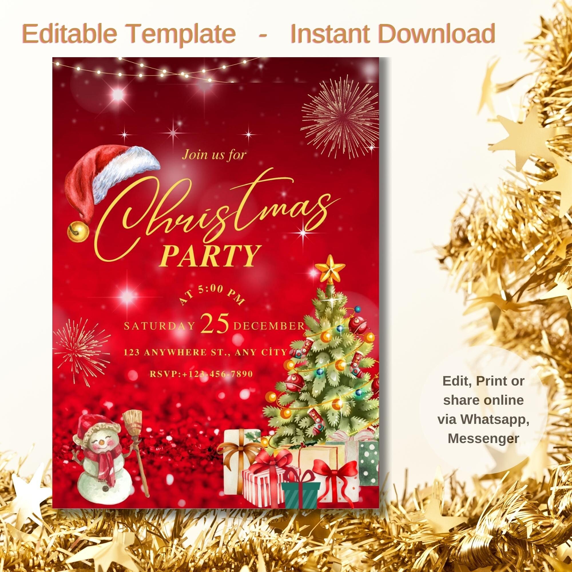 Editable Christmas Party Invitation Holiday Party Printable or Digital ...