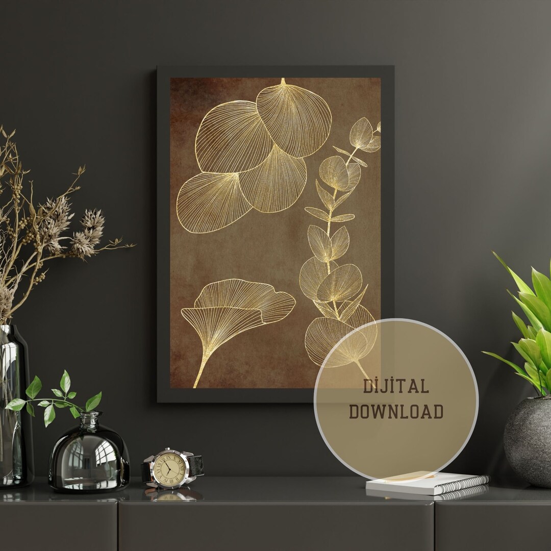 Gold Tropical Leaf, Printable Black and Gold Leaves Art, Printable ...