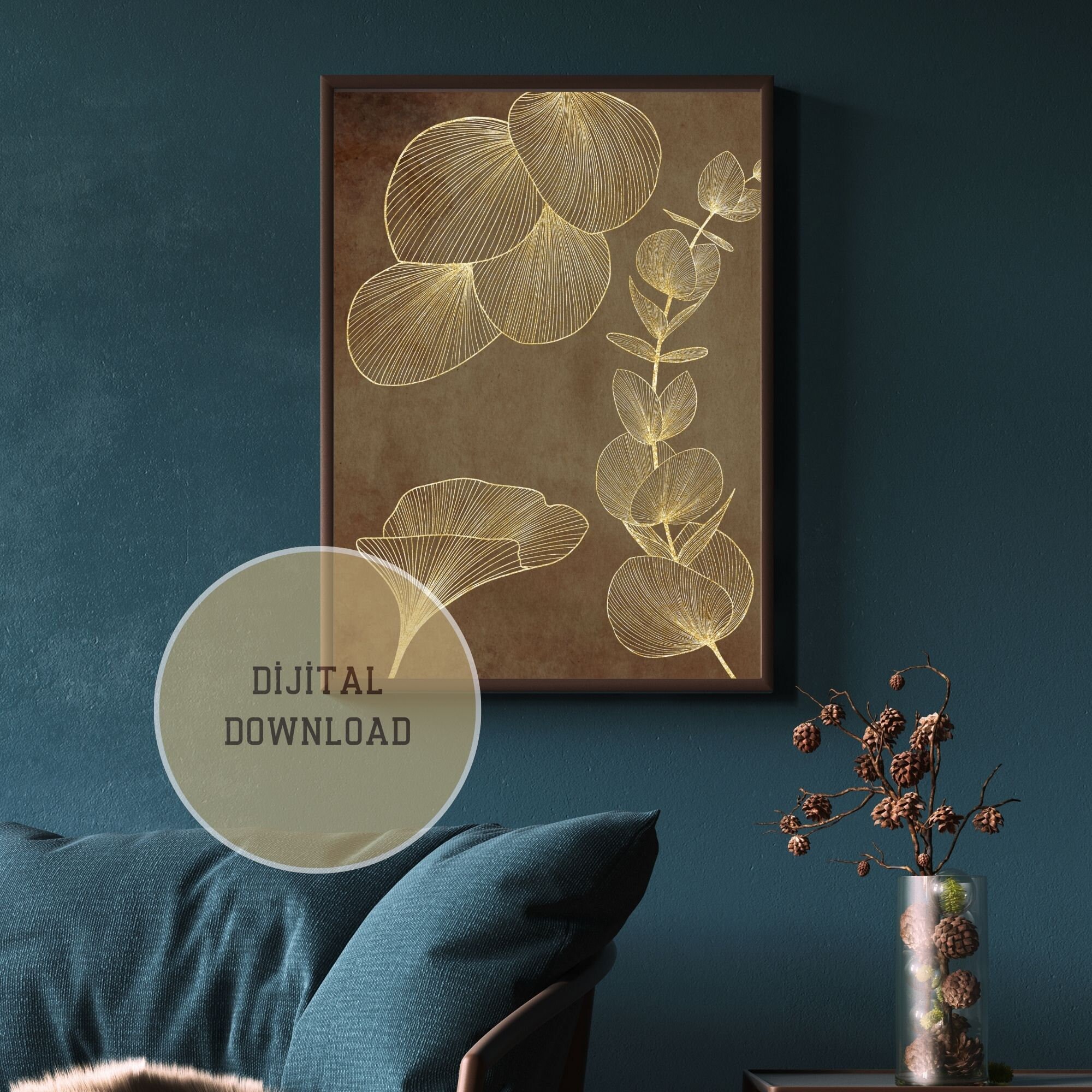 Gold Tropical Leaf, Printable Black and Gold Leaves Art, Printable ...