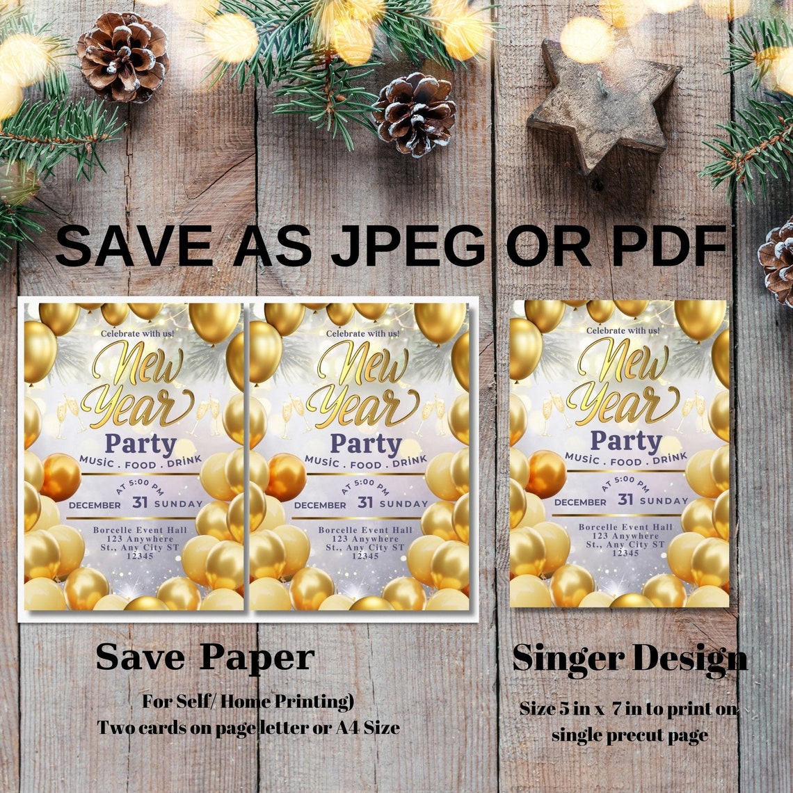 Editable New Years Eve Party Invitation. Holiday Party Invite. Blue ...