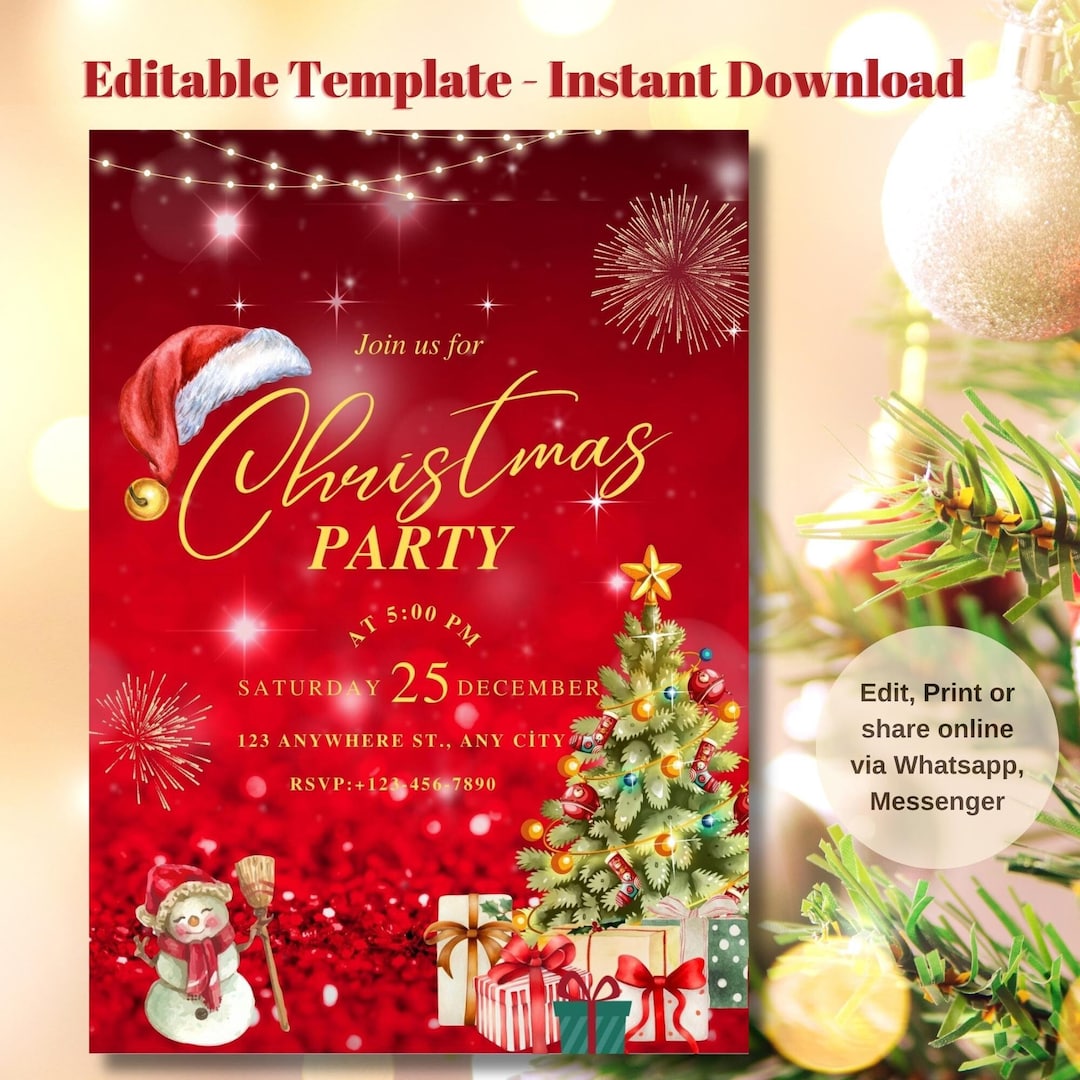 Editable Christmas Party Invitation Holiday Party Printable or Digital ...