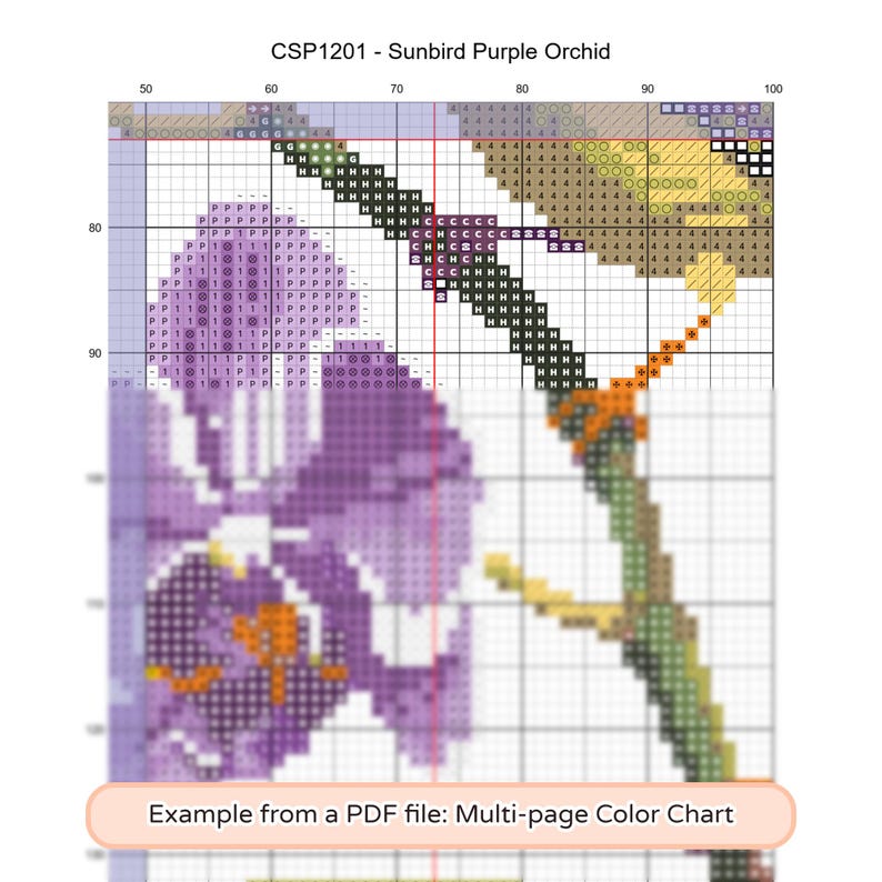 Sunbird Cross Stitch Pattern: Purple Orchid Flowers, Summer Avian ...
