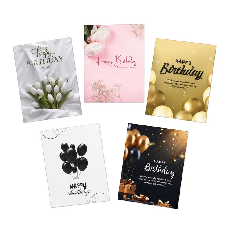 5 Birthday Greeting Cards Set,colorful Designs,handmade Party ...