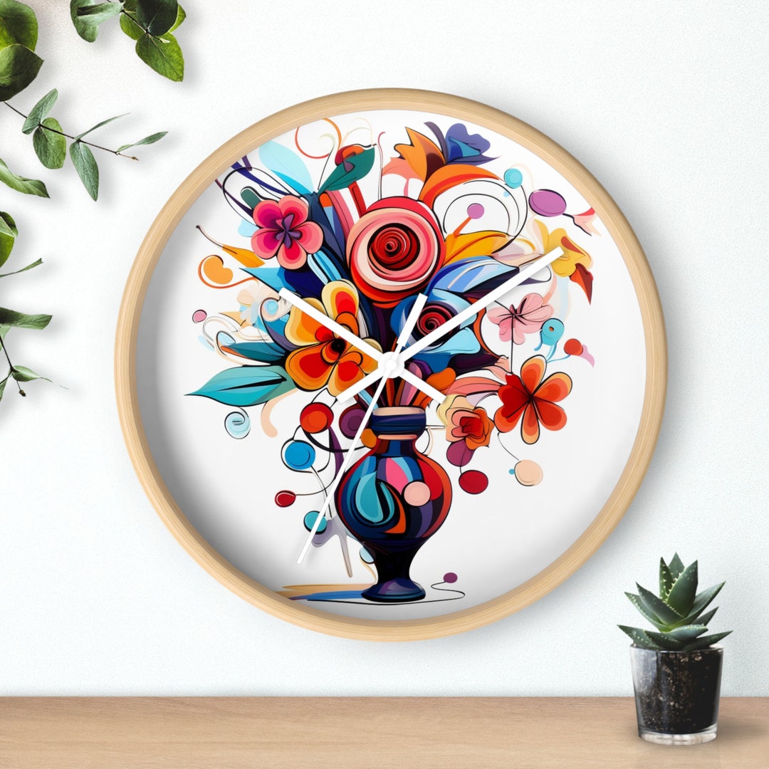 Botanical Art,wooden Wall Clock,rustic Home Decor,modern Clock ...