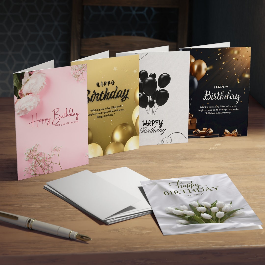 5 Birthday Greeting Cards Set,colorful Designs,handmade Party ...