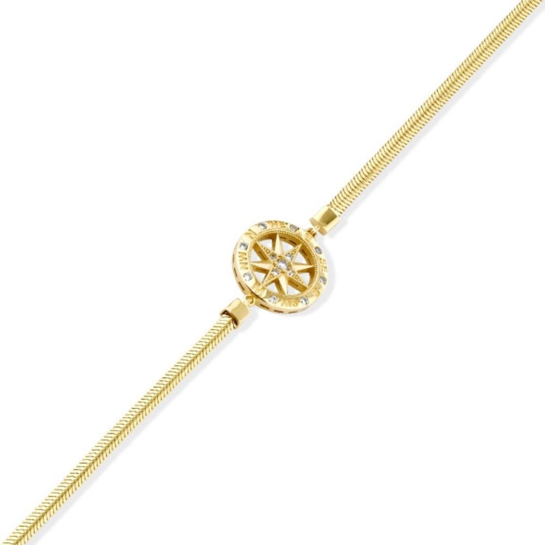 14K Solid Herringbone Chain Compass Gold Bracelet,mom Gift,gift for ...