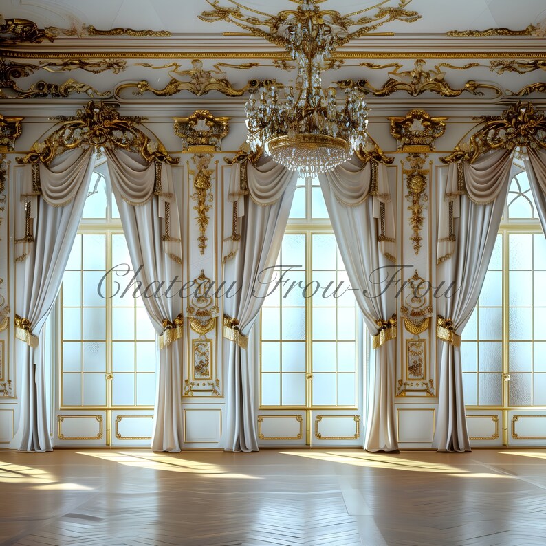 Chateau Ballroom Backdrop, Rococo Digital Background, Versailles Palace ...