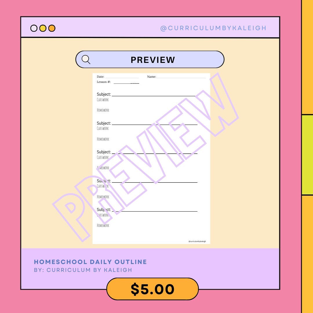 Homeschool Daily Outline - Etsy