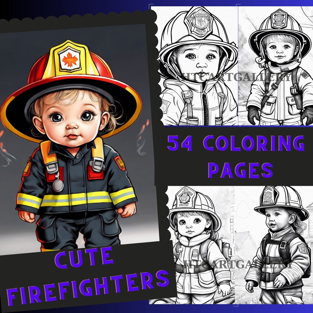 54 Cute Firefighters Coloring Pages,greyscale Coloring Book for Adults ...