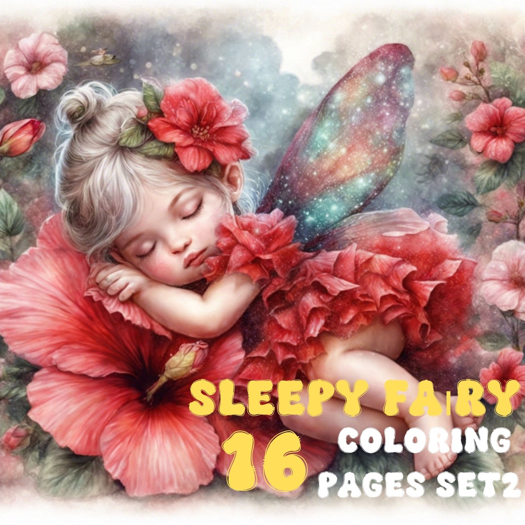 16 Sleeping Flower Fairies Coloring Pages Set2,fantasy Coloring Book ...