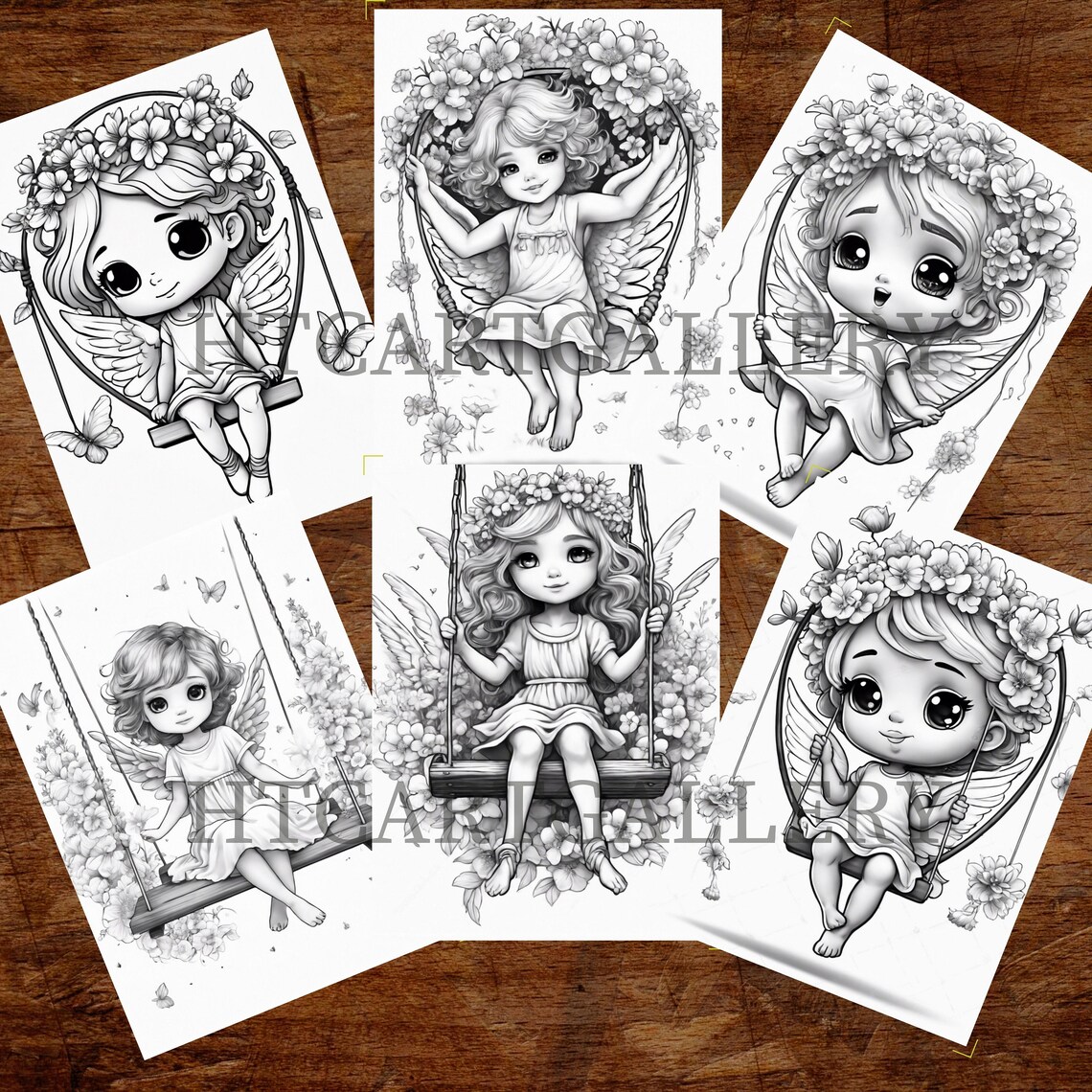 Adoroble Angel on the Swing Coloring Pages for Adults and Kids,fantasy ...