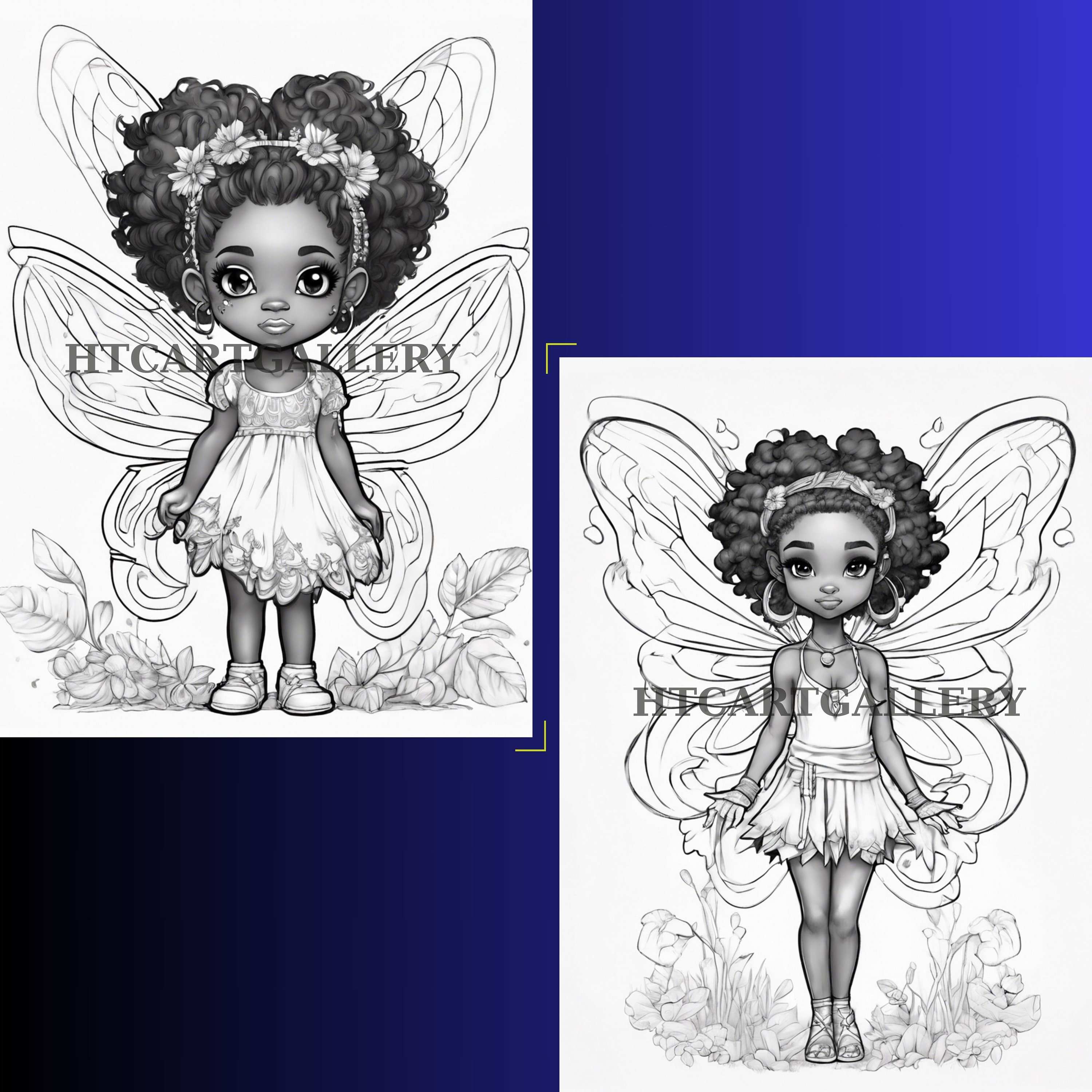Cute Chibi Black Fairies Coloring Book,fantasy Black Fairy Girl ...