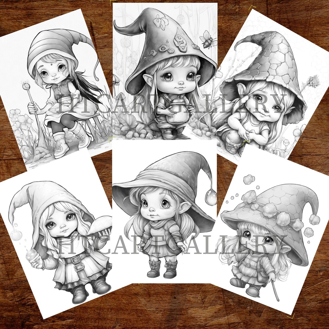 Cute Honey Gnome Coloring Pages for Kids & Adults, Fantasy Adorable ...