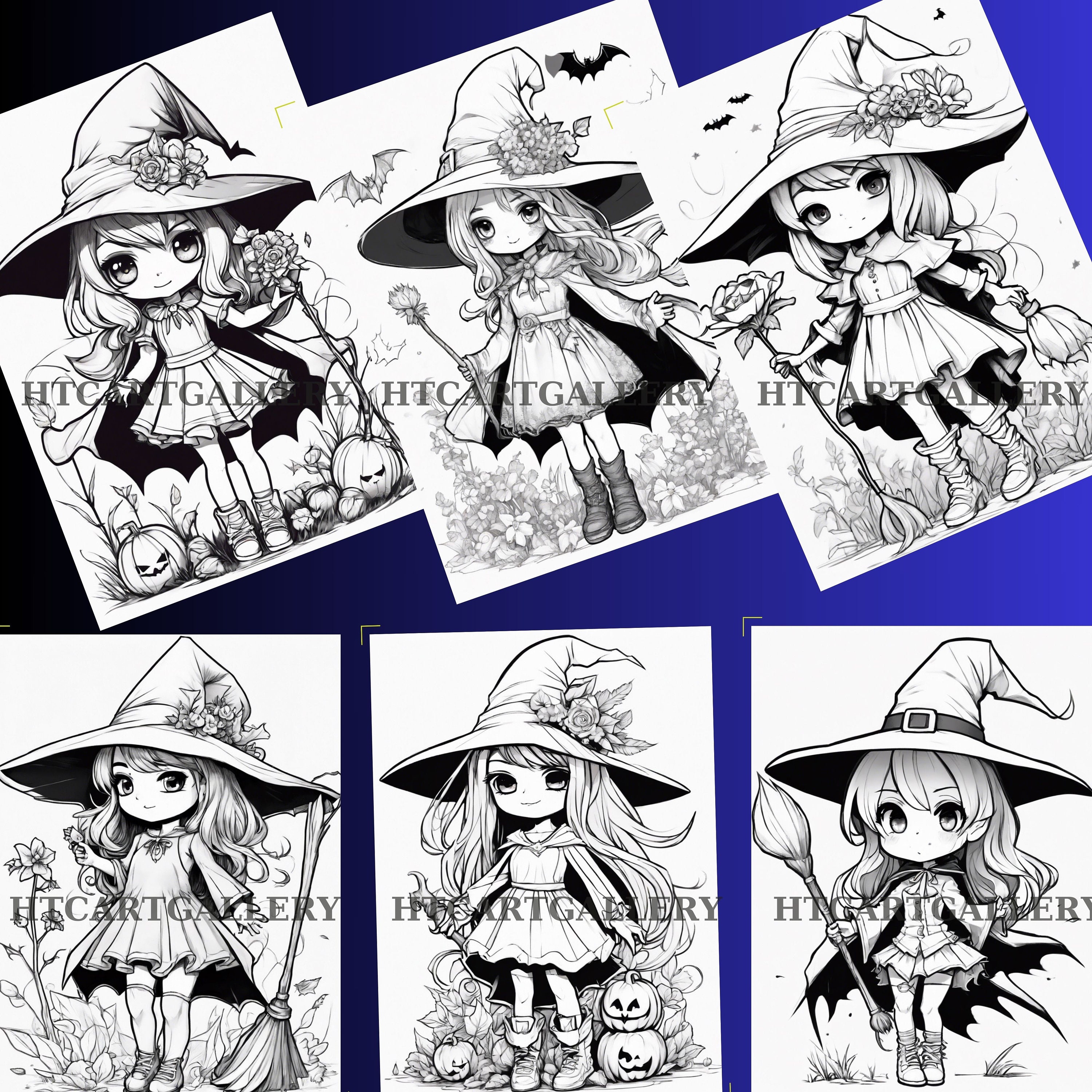 45 Halloween Anime Chibi Witch Cute Girl Coloring Pages for Adults and ...